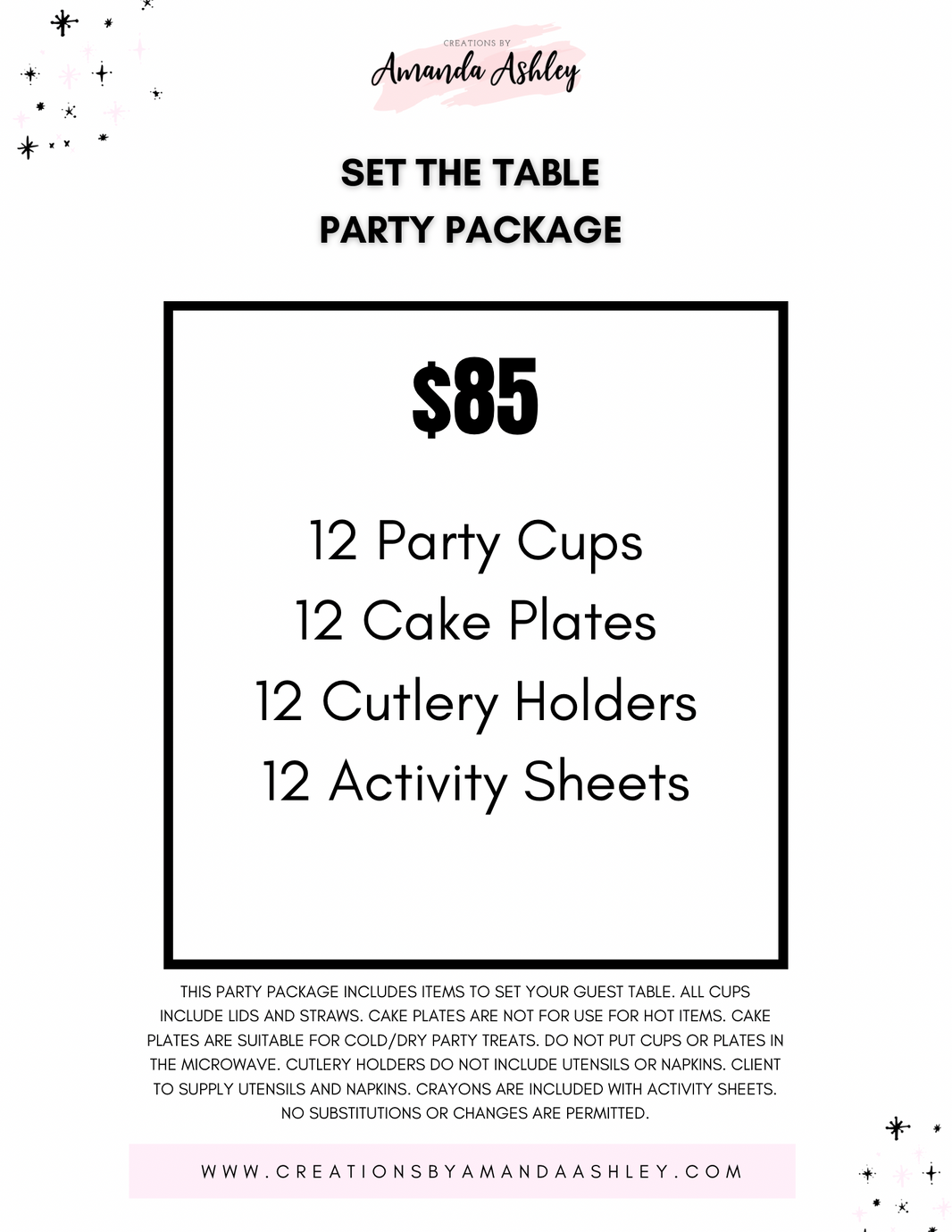 Party Packages – Creations By Amanda Ashley